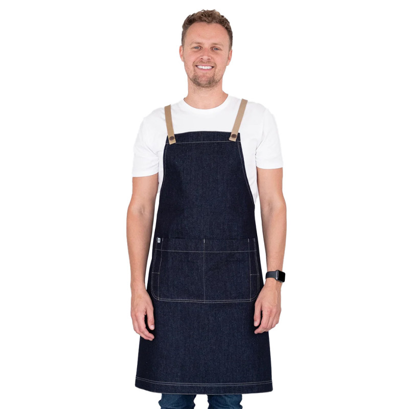 Aussie Chef Archie Denim Bib Apron with Coffee Straps