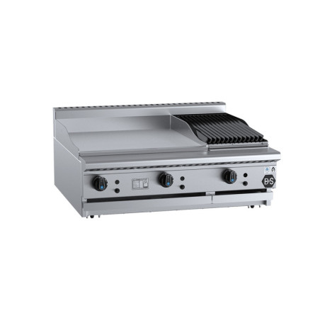 B+S Black Combination 600mm Grill Plate 300mm Char Broiler Bench Mounted