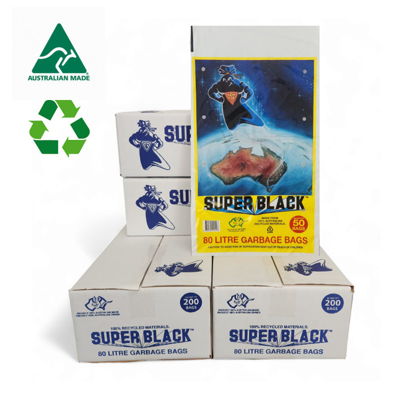 Super Black Recycled Heavy Duty Bin Liners 80 Ltr (Pack of 200)